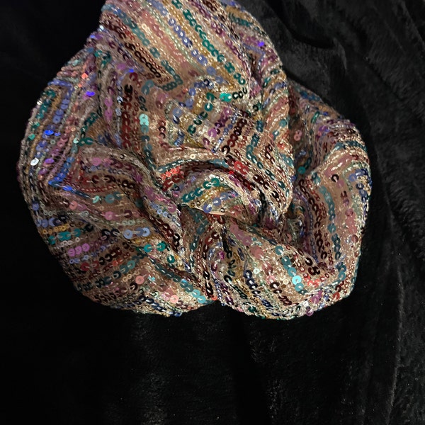 Sequin Fashion Turban, Vintage Turban, Stripped Turban Hat, Beaded ...