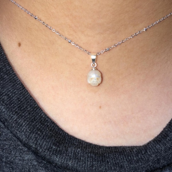 Natural Pearl Necklace • Hand-carved Pearl Skull Necklace•unique Pearl ...