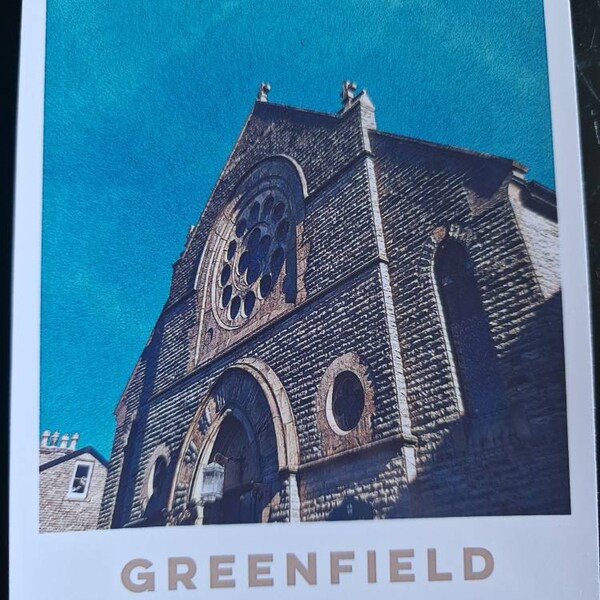 Hudson Building Manchester Blue Sky Print - Graphic Urban Skyline ...