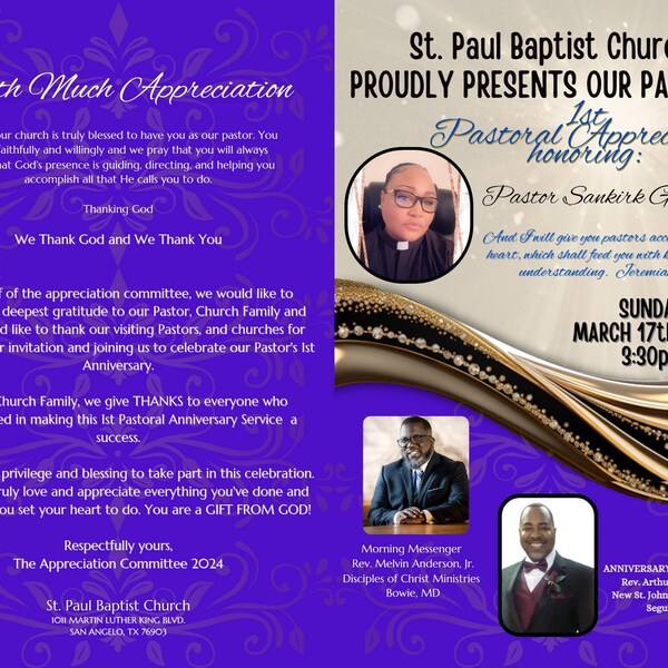 CANVA Church Usher Anniversary Day Program | 11x8.5 US Letter Bulletin ...