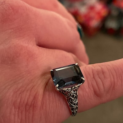 Ruby Ring/ Sterling Silver/ 20ct Big Huge Square Cut Simulated Red Gem, Vintage Art Deco Revival ...