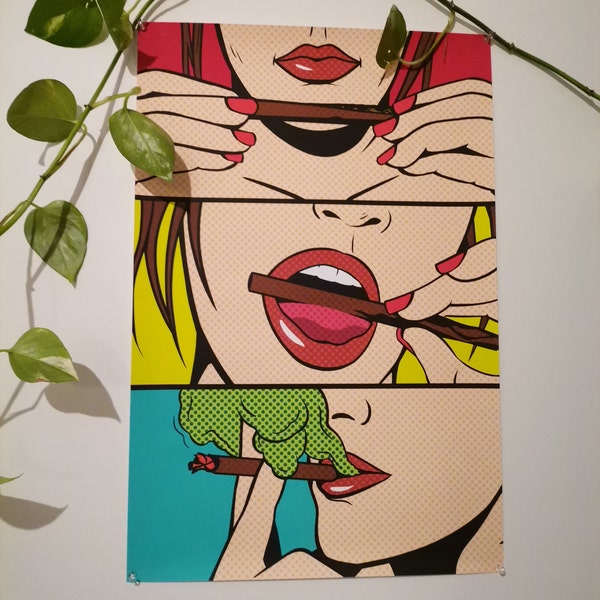 Roll Lick Smoke Blunt Poster, Comic Pop Art Style, Marijuana Weed ...