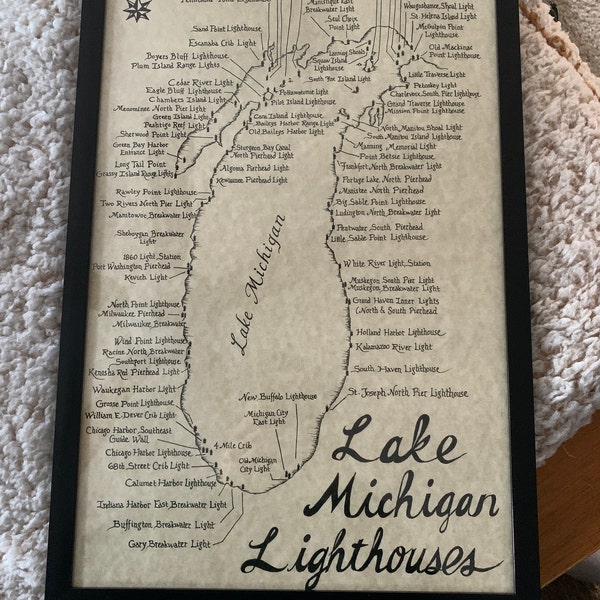 Lake Michigan Lighthouses Map - Etsy