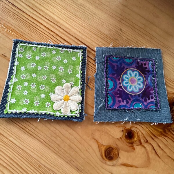 Denim Patchwork Flower Patch, Handmade Fabric Patch, 4x4 Inches, Denim ...
