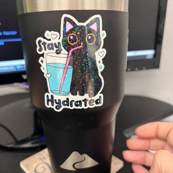 Stay Hydrated Cute Cat Sticker, Daily Reminder, Emotional Support Water ...