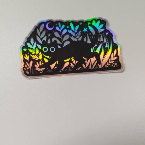 Black Cat Holographic Sticker - "midnight Stroll" - Cute Gift for Cat ...