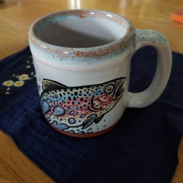 Rainbow Trout Mug With Blue and Orange Lip Drip - Etsy