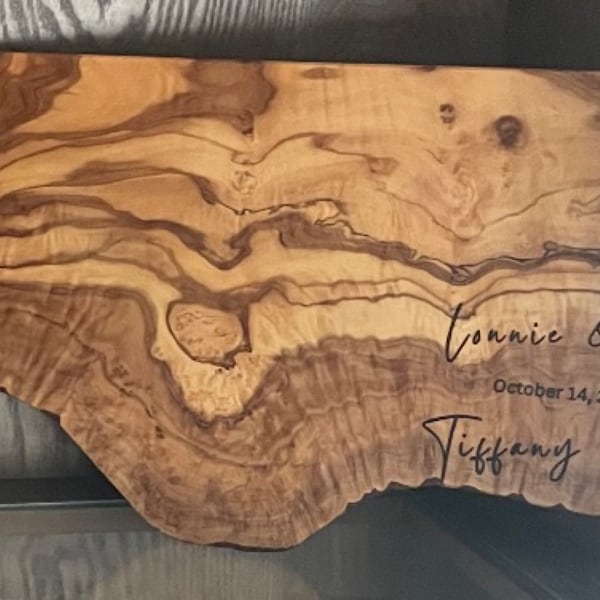 Personalized Olive Wood Cutting Board. Rustic Live Edge Cheese ...