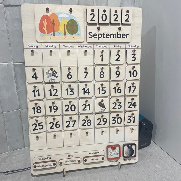 Perpetual Calendar, Kids Calendar Montessori, Monthly Calendar, School ...