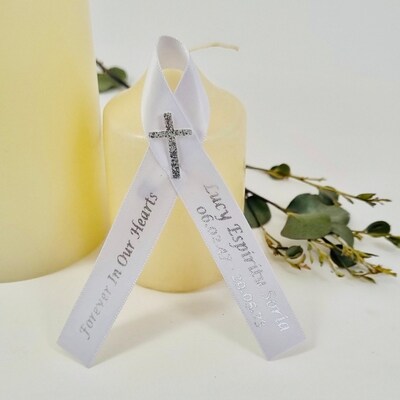 Personalised Funeral Ribbons. in Loving Memory Pre Shaped Satin Ribbon ...