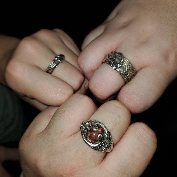 Strawberry Quartz Nature Inspired Snake Ring, Sterling Silver Snake ...