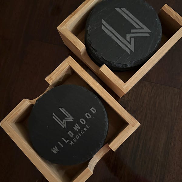 Set of 4 Custom Logo Slate Coasters With Bamboo Coaster Holder ...