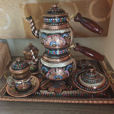 Turkish Copper Handmade Pure Copper Sugar Bowl Tea Set,embroidered ...