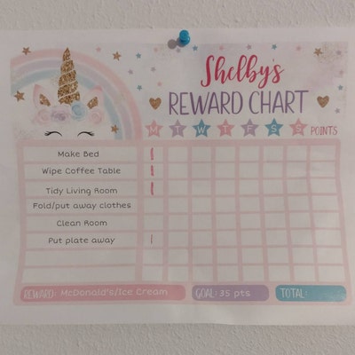 Unicorn Reward Chart, Unicorn Behavior Chart, Pink & Gold Rainbow ...