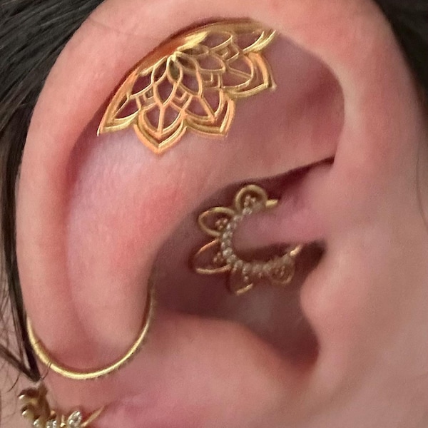 Boho Helix Earring • Geometric Mandala Lotus Flower Hidden Helix ...