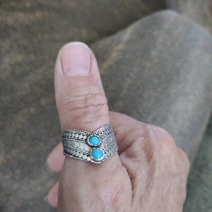 Two Stone Turquoise Ring, Thumb Ring, Chevron Ring, Boho Sterling ...