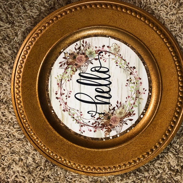 Hello Floral Wreath Sign, Metal Wreath Sign, Signs for Wreaths, Round ...