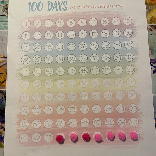 100 Day Countdown - Printable 100 Days Chart - Etsy