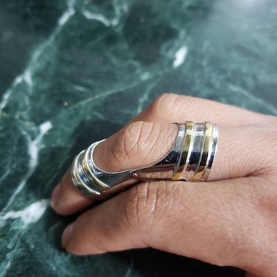 Sterling Silver Full Finger Ringdouble Ringstatement - Etsy