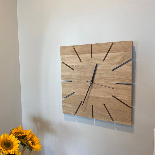 Square Wall Oak Clock, Large Wood Clock, 36cm 14", Minimalist Style ...