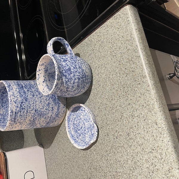 Farmhouse Pottery Blue White Matte Mug, Rustic Wheel Thrown Ceramic Cup ...