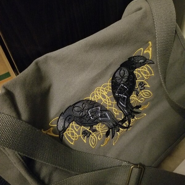 Knotwork Ravens Bag, Raven Messenger Bag, Odin's Ravens, Hugin and ...