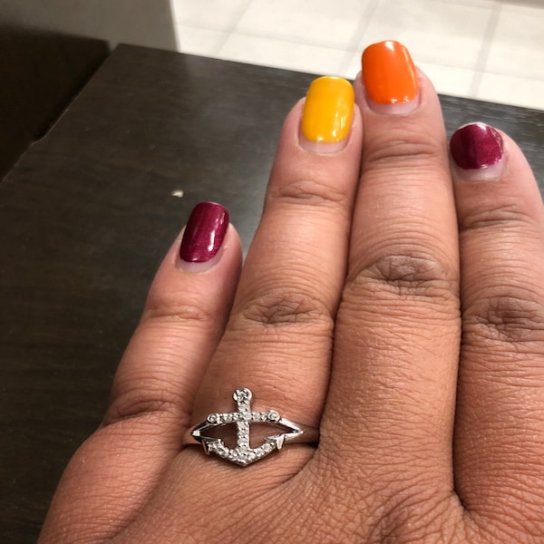 Anchor Ring With Simulated Diamonds // Anchor Ring // Silver Ring ...