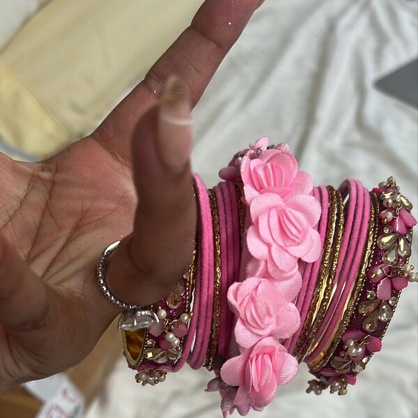 Baby Pink Flower Bangles: Indian Wedding Jewelry Bridal Gift - Etsy
