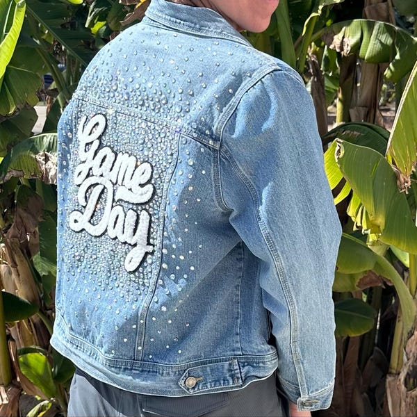 Custom Upcycled Denim Jacket: Handcrafted Cheer Mom Chenille Patch and ...