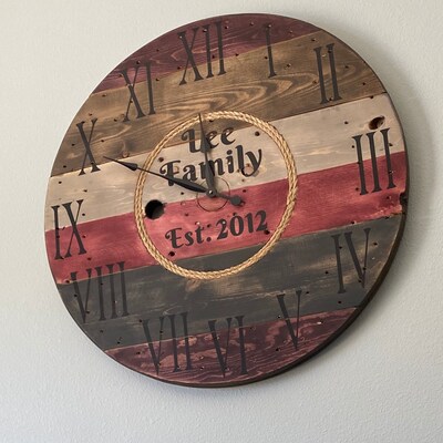 Farmhouse Wood Spool Wall Clock 20 to 36 IN Round Wooden Clock ...