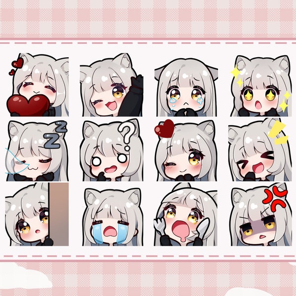 Twitch Emotes / Cute Chibi Girl / Light Pink Hair With Bangs / Pink ...