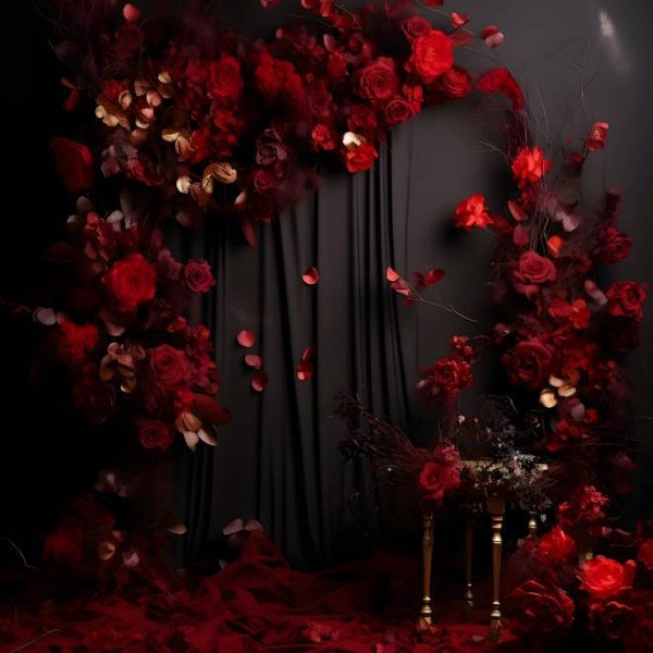 Moody Red Flower Wall Digital Backdrops,gothic Romantic,photoshop ...