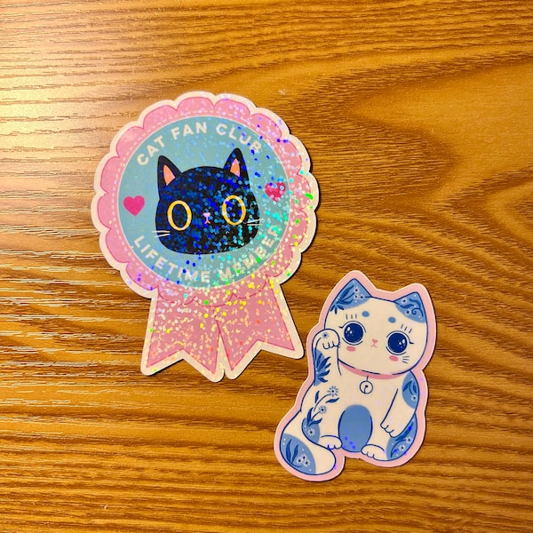 Cute Cat Sticker - Cat Fan Club Vinyl Sparkle Sticker - Cat Stickers ...