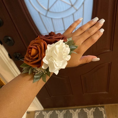 Terracotta, Rust, and Cream Wrist Corsage for Mom or Grandma, Mom ...