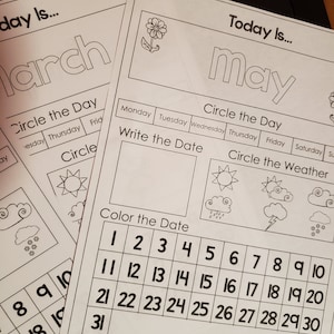12 Printable Preschool Calendar Worksheet Pages. Month, Day, Date ...