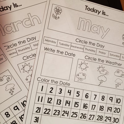 12 Printable Preschool Calendar Worksheet Pages. Month, Day, Date ...