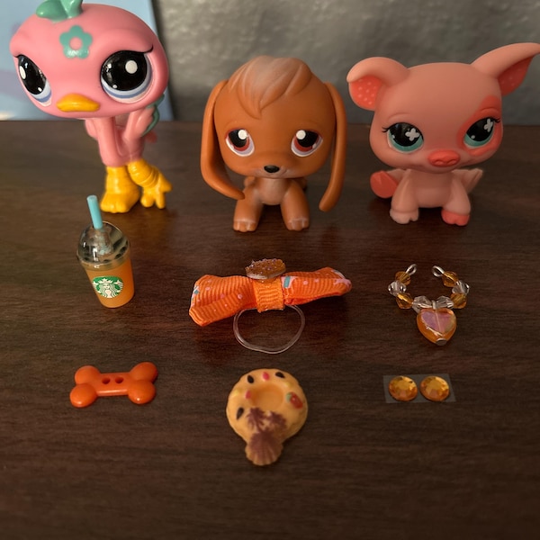 Littlest Pet Shop LPS Custom Accessories 4 Pc Set Lot 1 Bow 1 Collar ...