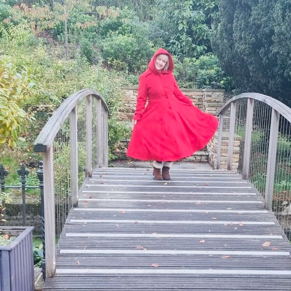 A Little Red Riding Hood Wool Coat, Long Wool Coat, Vintage Inspired ...
