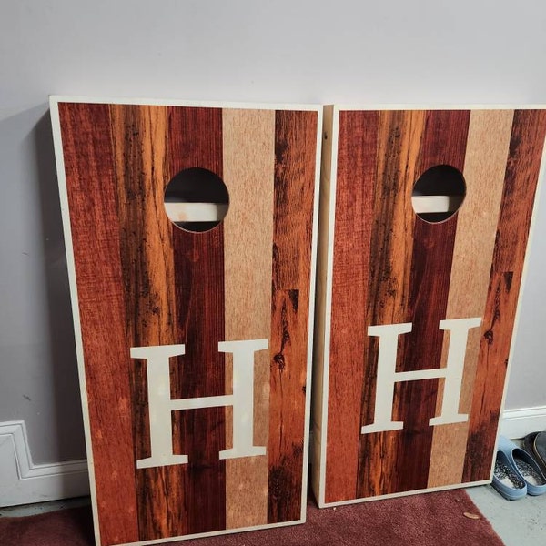 Multicolored Monogram White-washed Stained Cornhole Set With Bags ...