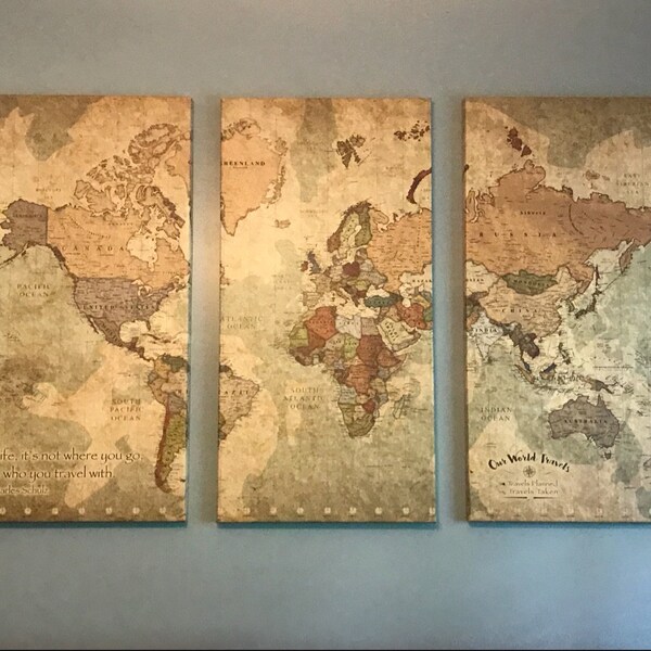 Push Pin Travel Map of World, Personalized Gift for Travelers, Modern ...