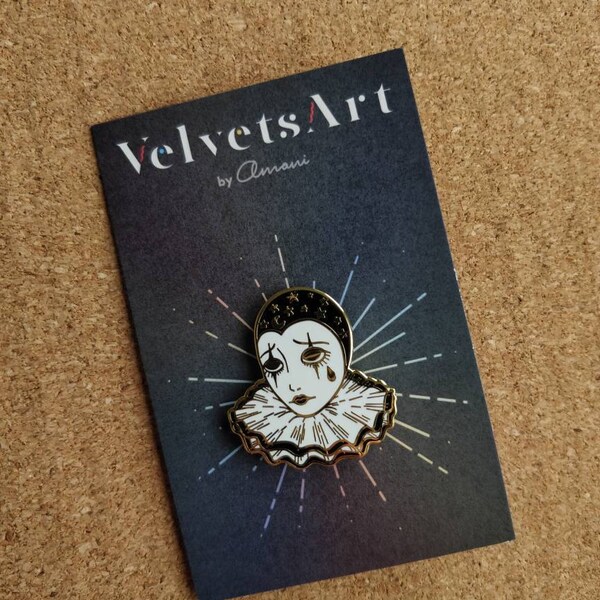 Sad Pierrot Clown Girl Enamel Pin - Golden Metal - Etsy