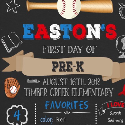 Baseball First Day of School Sign Boys Back to School Sign Printable ...