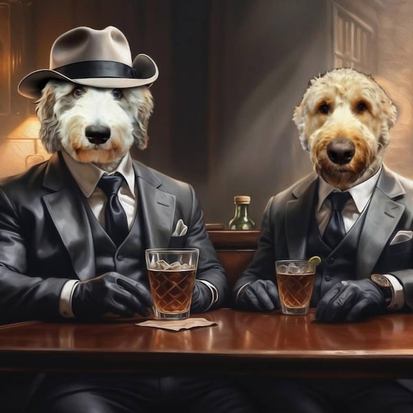Custom 2 Pets Portrait, Dogs in a Speakeasy, Mafia Dogs Portrait, 2 ...