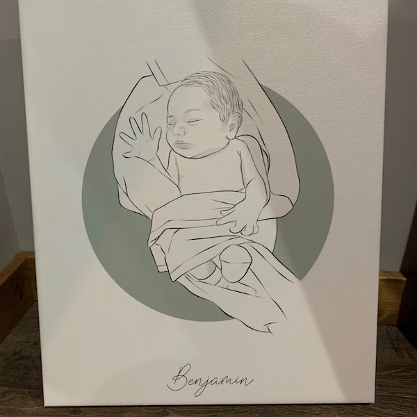 Custom Baby Line Drawing Birth Poster Newborn Gift Custom Portrait ...