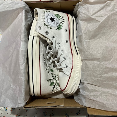 Embroidered White Flower Converse, Wedding Converse High Tops for Bride ...