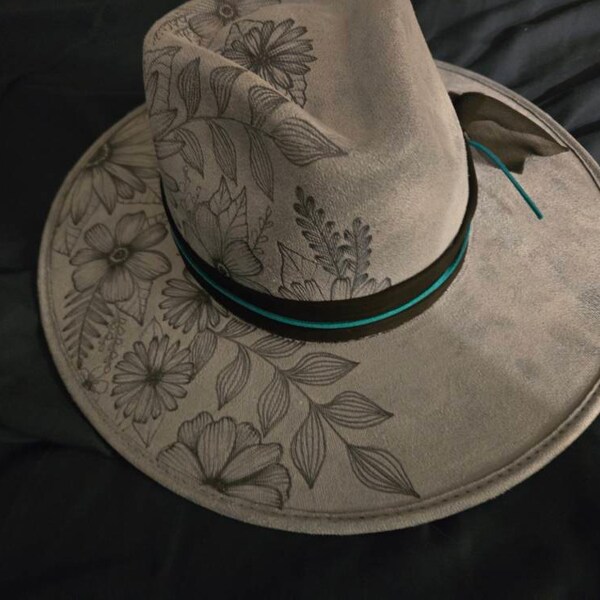 Beige Colorful Floral Cowboy Burned Hat Suede Hat Flst Top Cowboy Hat Ladies Western Hat Wedding ...