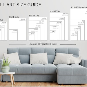 Living Room Wall Art Size Guide ~ Frame Sizing Mockup ~ Poster Size ...