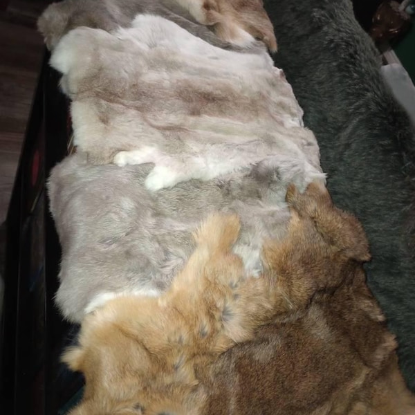 White and Gray Spotted Rabbit Hide - One Average Natural Rabbit Fur ...
