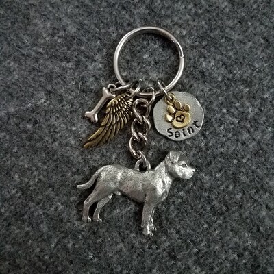 Pit Bull Memorial Keychain, Dog Memorial Key Chain, Natural Ears, Pit ...