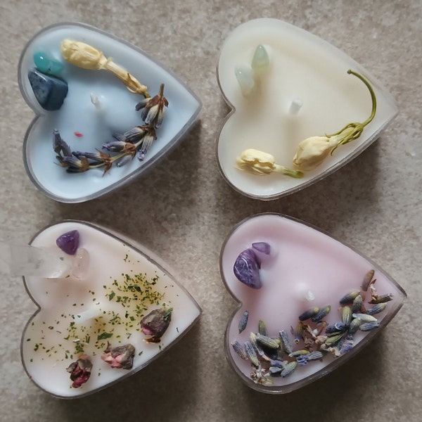 Heart Shaped Scented Candle With Crystals & Flowers 2oz Metal Tin ...
